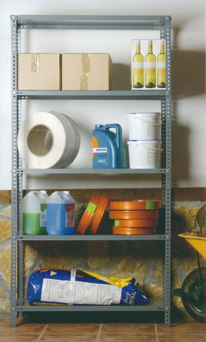 KIT RAYONNAGE GRIS H2000XL1200XP400MM AVEC 5 ETAGERES CAP.80KG